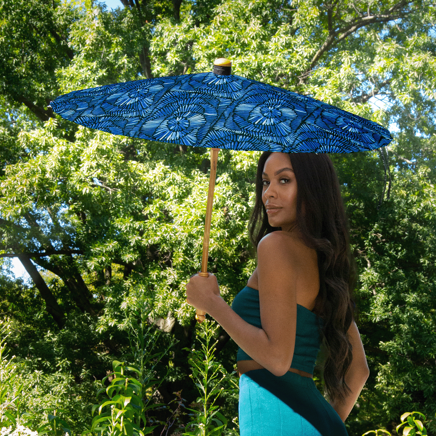 Lily-Lark | SPIRAL CIRCLES print sun parasol in Lark collection UPF50+